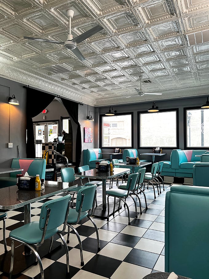 The diner's immaculate interior feels like the set of a Food Network show where comfort food is always the star.
