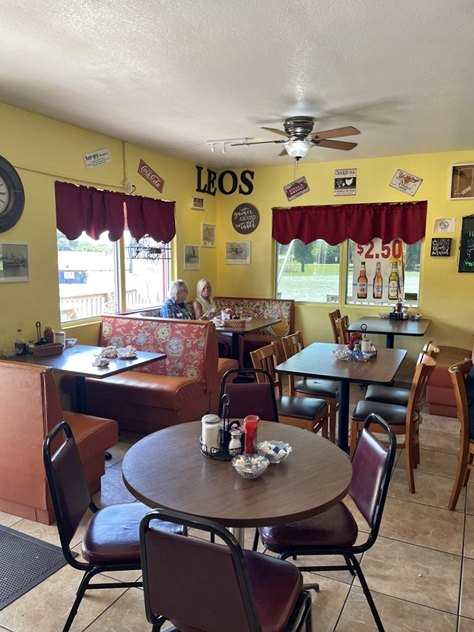 Booths with floral patterns, tables with condiment caddies, and walls adorned with local charm&mdash;the diner aesthetic perfected without trying too hard.