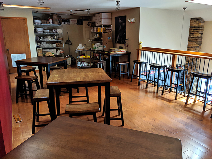 The upstairs dining area offers a quieter barbecue experience, with wooden tables that have witnessed countless "mmm" moments.