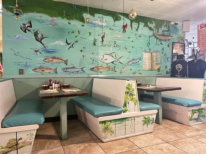 The Florida Bay mural isn't just decoration—it's a preview of what you'll be looking at after fueling up on breakfast perfection.