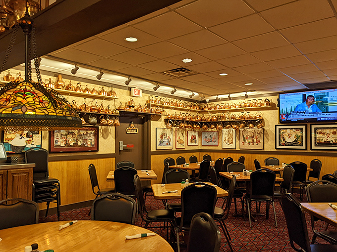 Tiffany-style lamps cast a warm glow over diners, creating that "I'm-eating-in-someone's-living-room" comfort that chain restaurants can't fake.