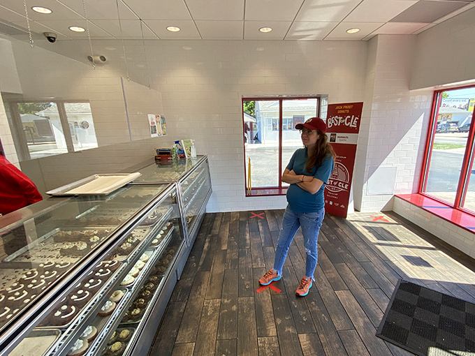 Rustic wood floors and gleaming display cases create that perfect balance of homey and spotless that every great bakery needs.