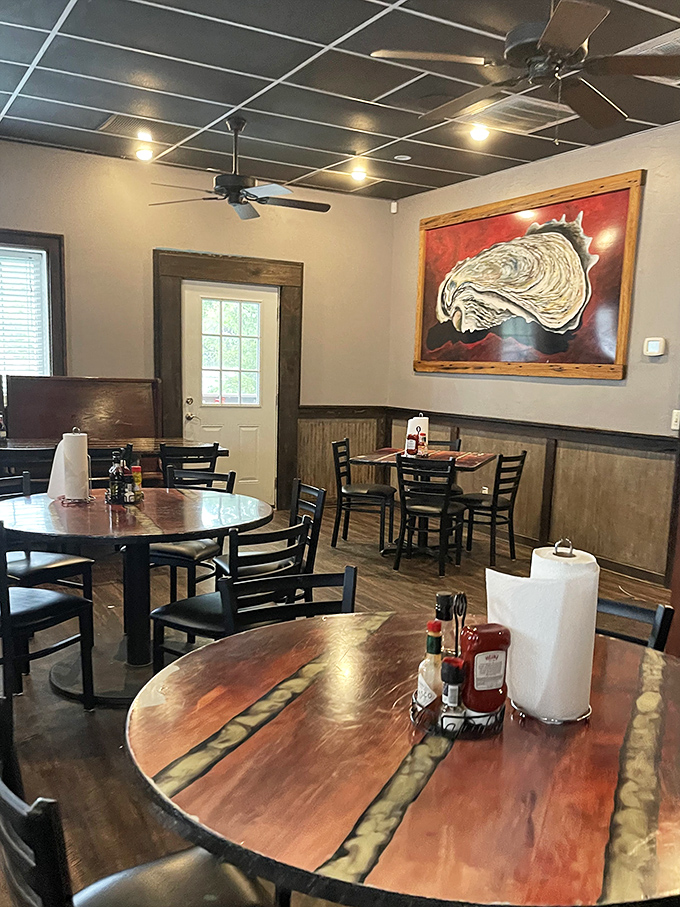 Another angle reveals the democratic dining room where boat shoes mingle peacefully with Sunday loafers.