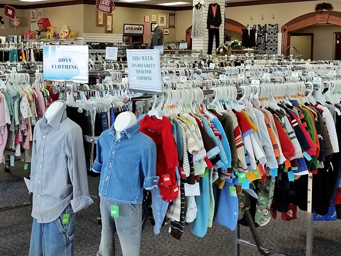 Boys' clothing displayed with thoughtful care. Those color-coordinated outfits make it easy for parents to dress their little ones like mini fashionistas.