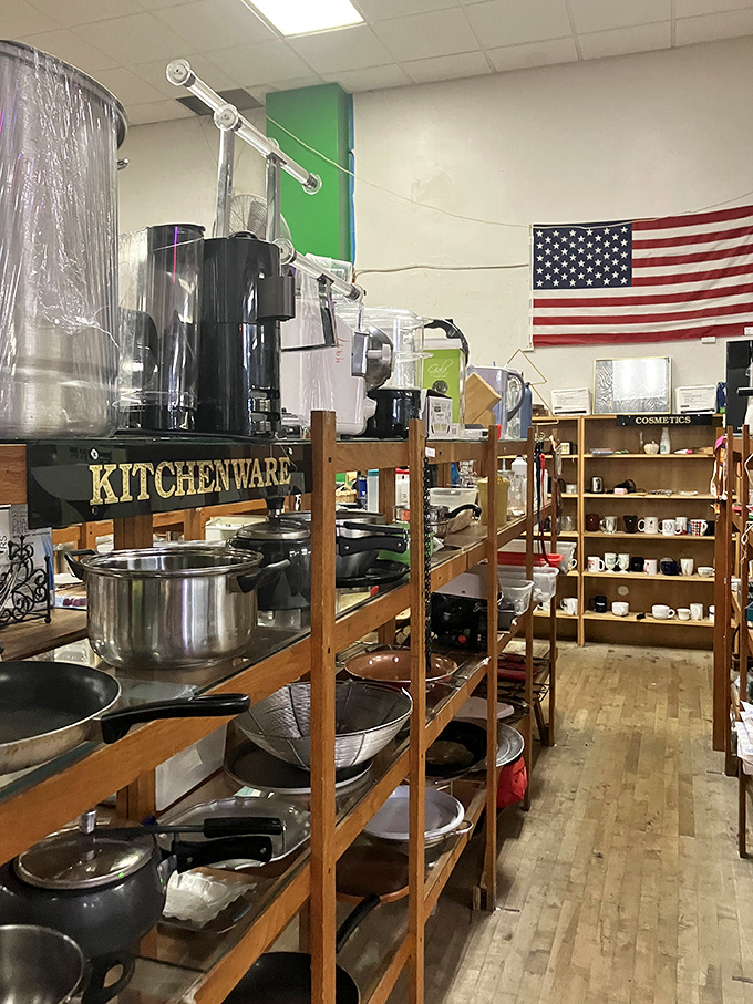 The kitchenware section stands ready to outfit aspiring chefs and practical home cooks alike&mdash;pots and pans with experience included at no extra charge.
