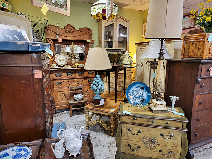 A treasure hunter's paradise where every lamp, chest, and teapot competes for your attention&mdash;and limited trunk space.