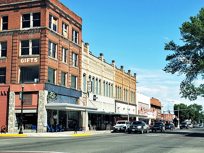Historic brick buildings line Pendleton's Main Street, housing local businesses that have survived the big-box invasion that claimed so many small towns.
