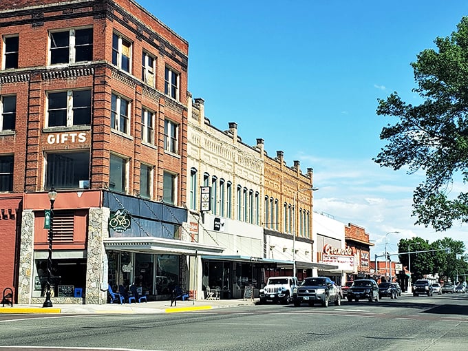 Historic brick buildings line Pendleton's Main Street, housing local businesses that have survived the big-box invasion that claimed so many small towns.
