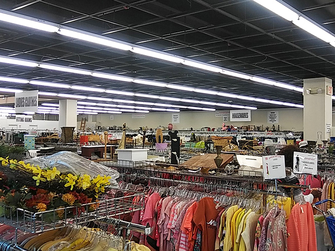 Department store organization meets thrift store prices. The clothing section defies stereotypes with its meticulous sorting by size, type, and color.