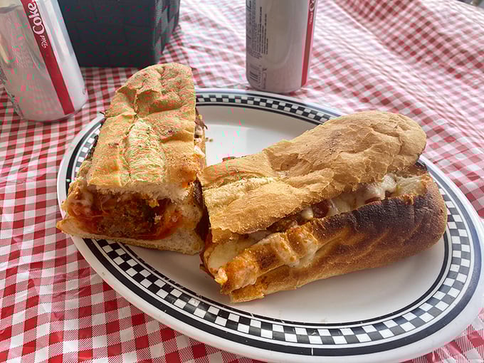 A proper meatball sub should require both hands and several napkins. This one passes the test with flying colors.