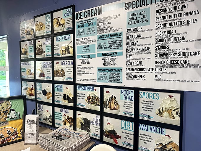 The wall of frozen dreams &ndash; where ice cream fantasies are cataloged, categorized, and waiting to become delicious reality.