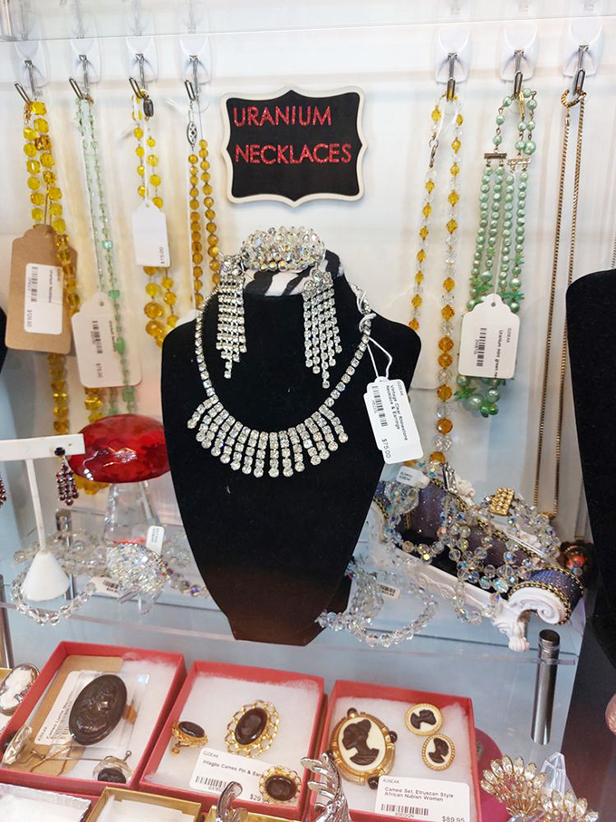 "Uranium Necklaces" might sound like a superhero origin story, but these vintage glass beauties actually glow under black light&mdash;no superpowers included.