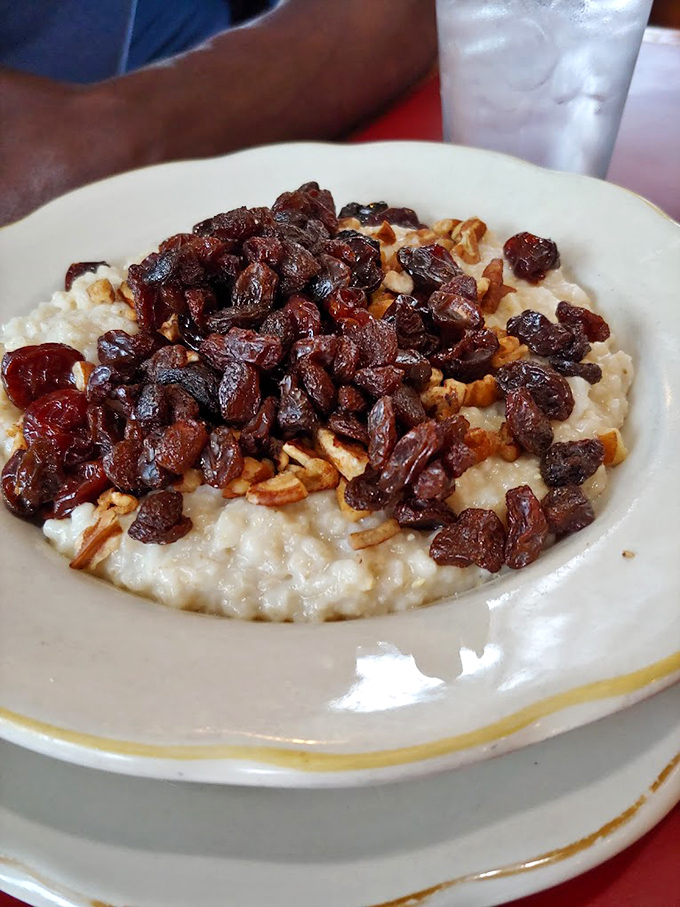 Oatmeal elevated to art form with cranberries and nuts &ndash; proof that "healthy breakfast" doesn't have to mean "sad breakfast."