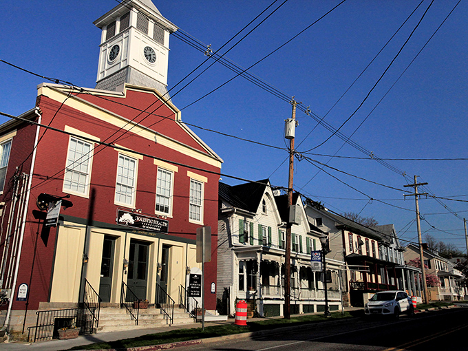 The red brick municipal building anchors the streetscape with its gleaming white clock tower &ndash; Boonsboro's unofficial timekeeper.