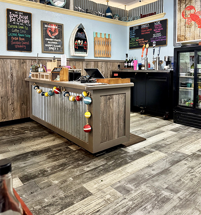 The ordering counter where maritime magic begins, complete with cheerful nautical decorations and anticipation.