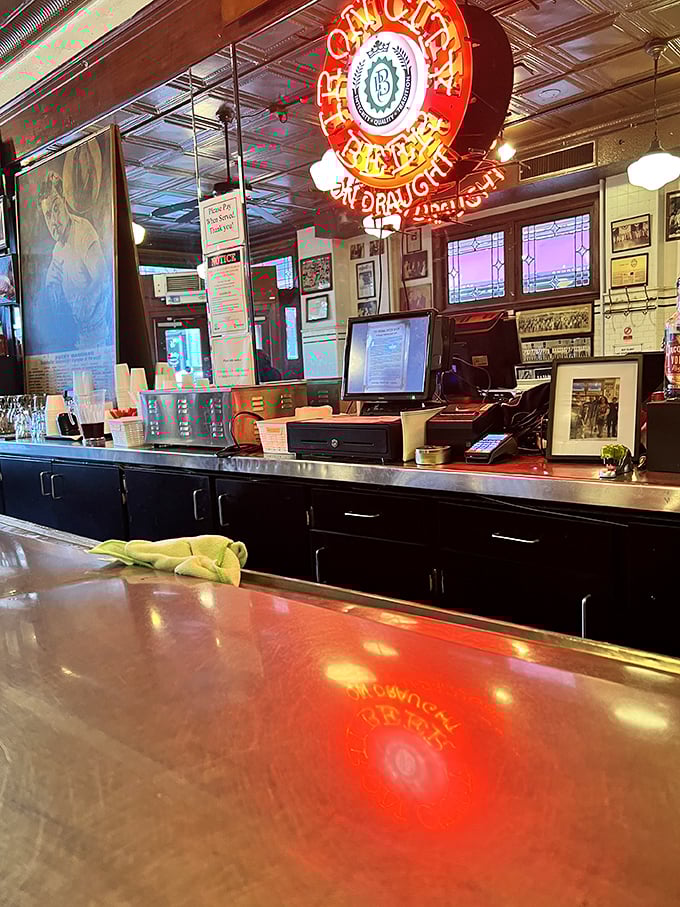 The vintage bar counter has witnessed countless celebrations, first dates, and regular Tuesday lunches over its storied history.