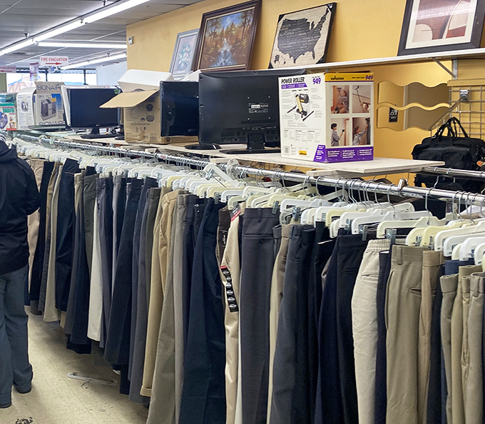Men's trousers organized with military precision&mdash;because finding your size shouldn't require an archaeological expedition.
