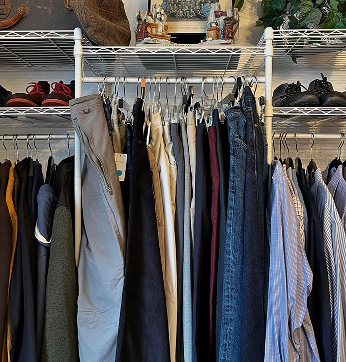Men's pants, meticulously organized by size and style. That perfect pair of khakis isn't just possible&mdash;it's practically inevitable at these prices.