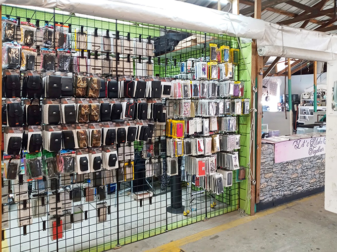 Phone case nirvana! The wall of technological protection offers more options than Netflix on a Saturday night when you can't decide what to watch.