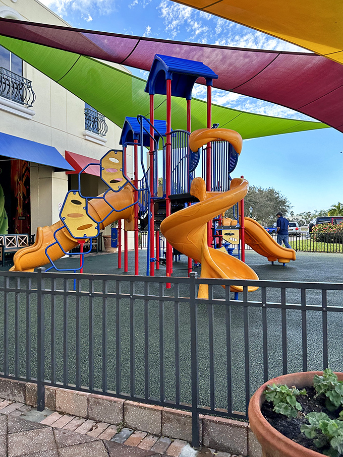 "But Mom, there's nothing for kids here!" Said no child ever at Miromar's colorful playground, strategically placed for maximum parent shopping time.