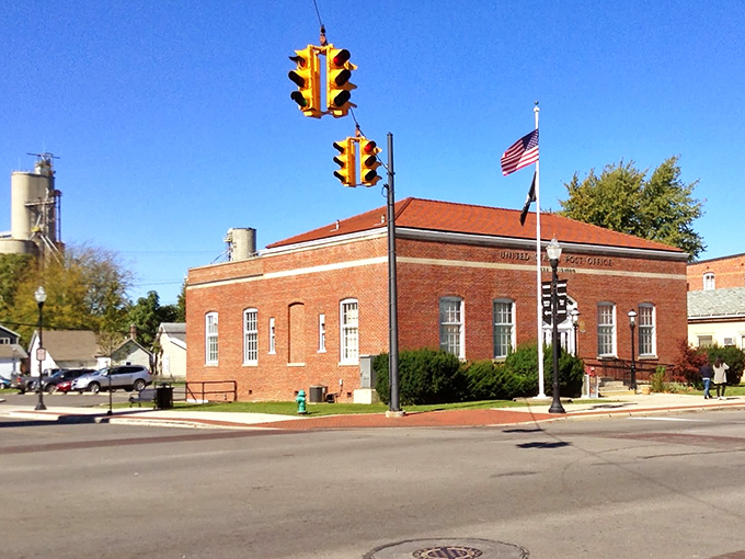 Ada's brick post office stands as solid and dependable as the community it serves, a cornerstone of small-town communication.