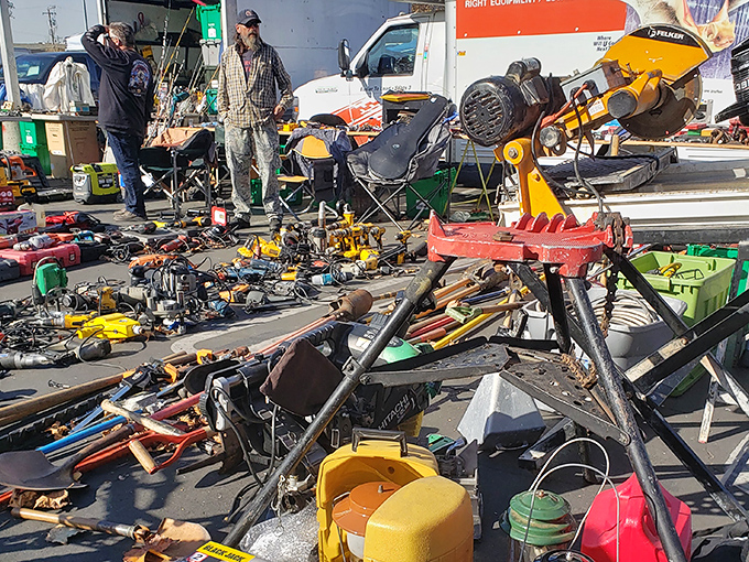 A hardware store exploded, and nobody's complaining! This chaotic collection of tools would make Tim Allen grunt with approval and any DIY enthusiast weak at the knees.