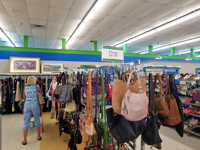 The handbag habitat where leather, straw, and canvas coexist. Designer purses and beach totes waiting for their next shoulder to ride.
