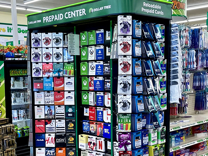 Gift cards galore! From gaming to groceries, the prepaid center is like a mall directory condensed into one convenient kiosk.