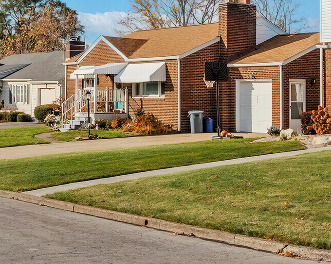 Brick bungalows with tidy lawns showcase Sharon's residential appeal, where neighbors still wave from porches and property taxes won't break the bank.