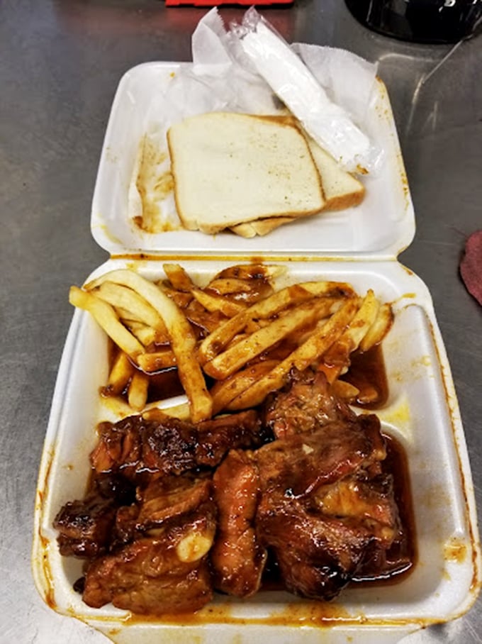 When your barbecue requires a two-compartment container and still barely fits, you know you've found a place that understands proper portion sizes.