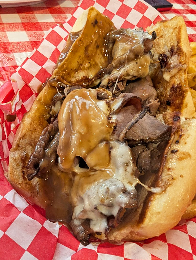 This isn't just roast beef&mdash;it's a gravy-soaked love affair on toast. The kind of sandwich that demands you cancel your afternoon plans for a proper food nap.