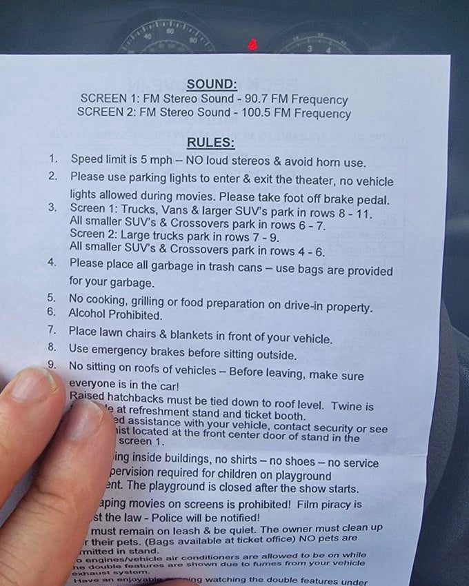 The rules remind everyone to play nice, though most folks already know drive-in etiquette by heart.