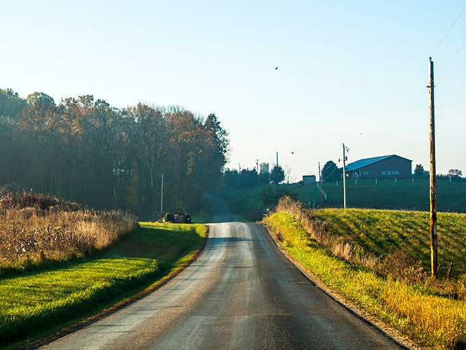 Country roads take you home&mdash;or to someone else's picturesque homestead. This pastoral scene is pure Americana, no filter needed.