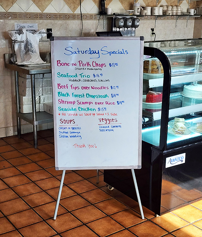 The Saturday Specials board&mdash;where weekend dreams are made. "Bone-in Pork Chops" just sounds like a hug from your favorite aunt.
