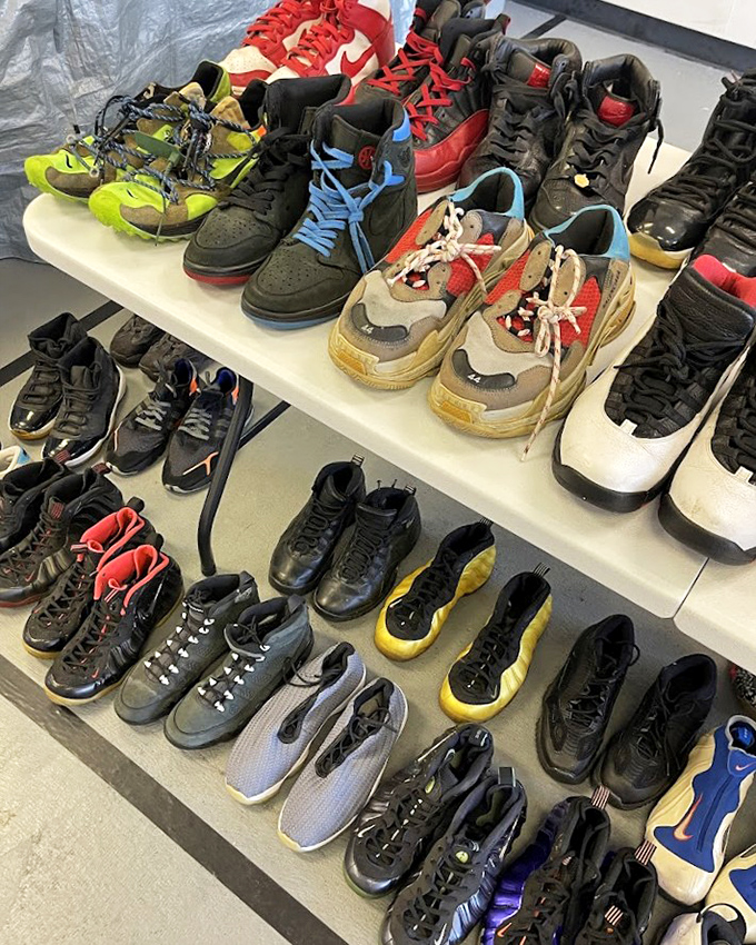 Sneaker collections that rival any teenager's closet, arranged with the care of a museum curator.
