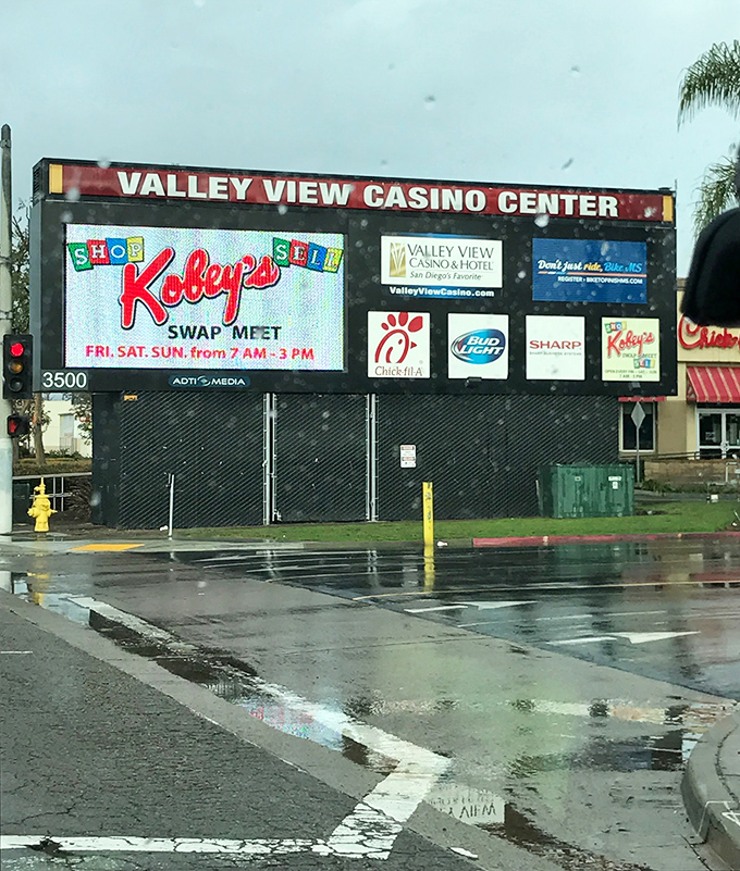 Even on rainy days, the Kobey's sign shines bright. Some dedicated bargain hunters say wet weather brings the best deals&mdash;fewer shoppers, more treasures.