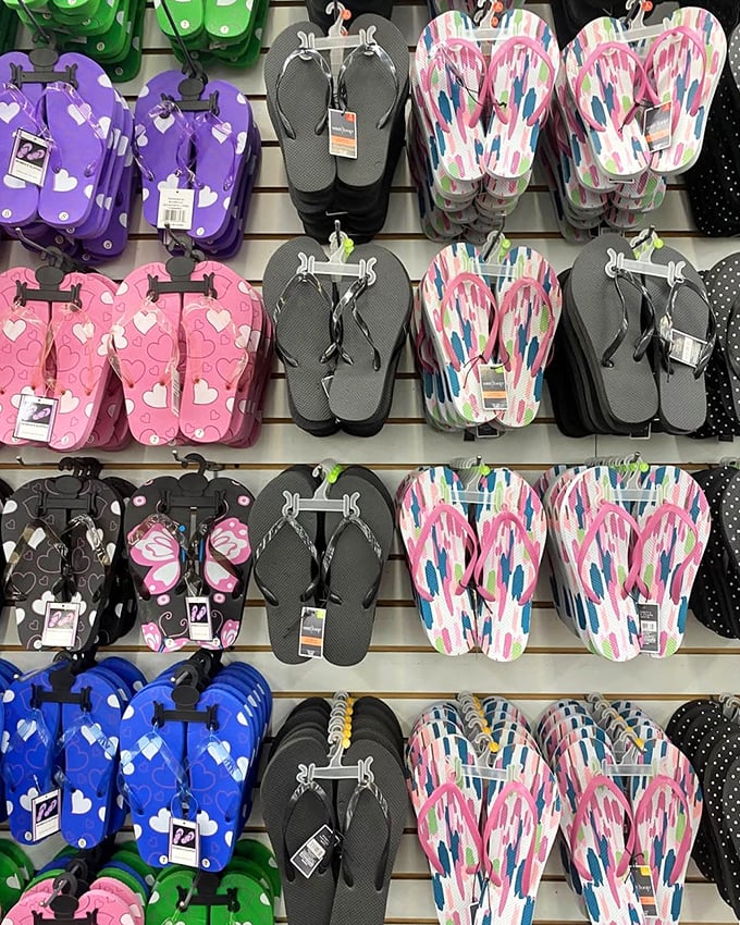 Summer footwear heaven! Flip-flops in every color imaginable - because at these prices, you can match them to every outfit in your vacation wardrobe.