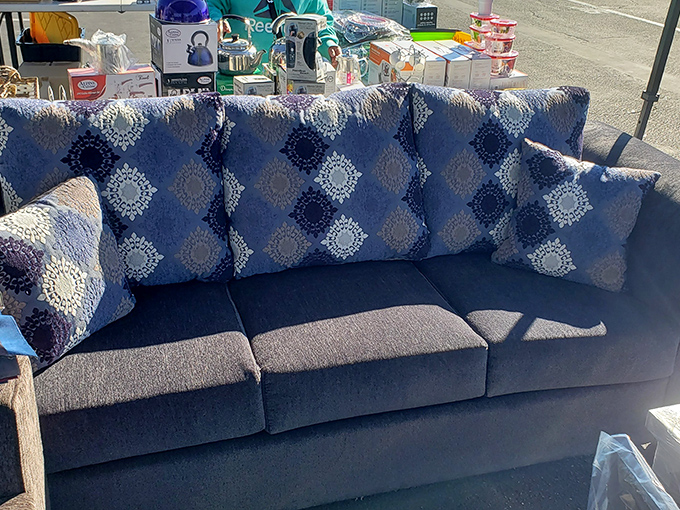 The couch that could tell a thousand stories sits patiently in the California sun, waiting for its next chapter to begin.
