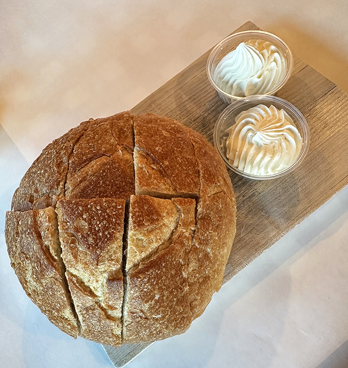 This sourdough bread bowl isn't just a vessel&mdash;it's destiny. Those two whipped butters standing by are patiently waiting for their moment to shine. 