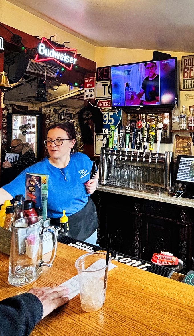 The bar area buzzes with friendly conversation while staff navigate the space with the ease of people who genuinely enjoy their work.