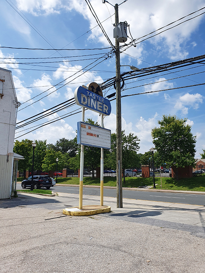 The blue and white sign stands sentinel along the roadway, a beacon of hope for the hungry and a landmark for generations of Marylanders. 