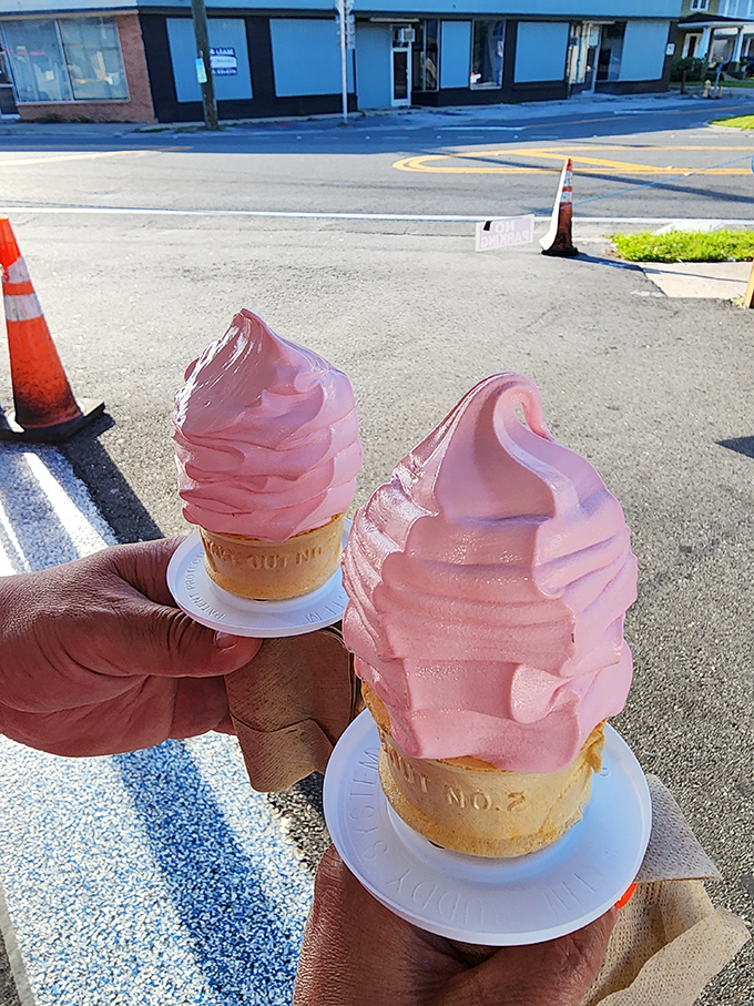 Twin towers of pink perfection that make you understand why people drive across county lines for a taste of Dreamette.