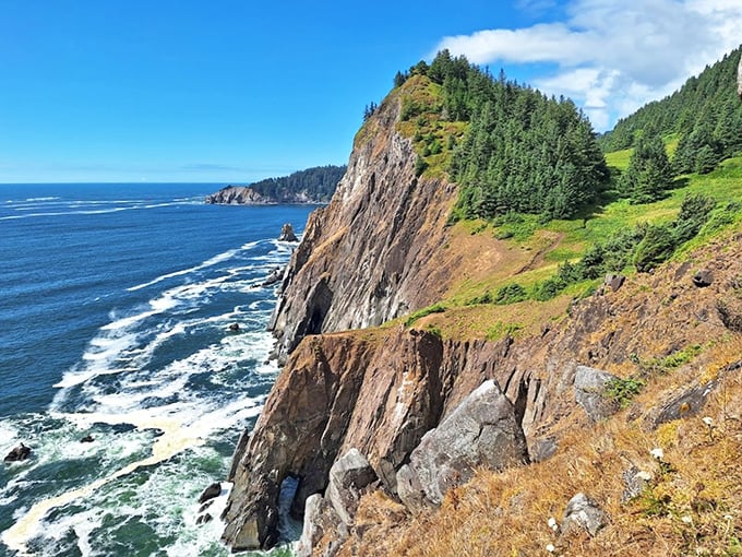 Cliff-hanging drama: These sheer coastal bluffs showcase nature's architectural prowess—no building permits required!