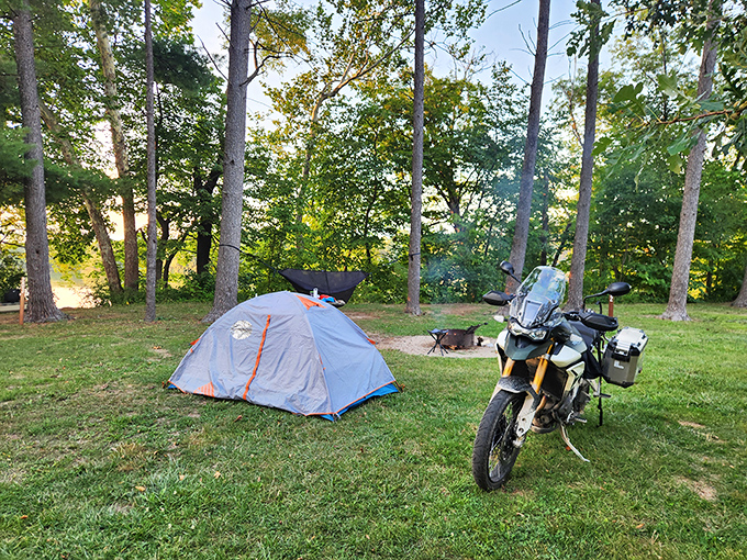 Motorcycle camping&mdash;the perfect compromise. All the freedom of the open road with the comfort of nature's five-billion-star accommodations.