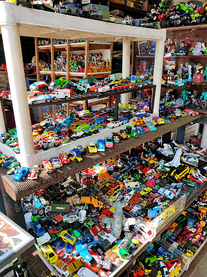Toy cars in magnificent chaos&mdash;a miniature traffic jam of nostalgia. Every boy's childhood dream and every collector's organizational nightmare.