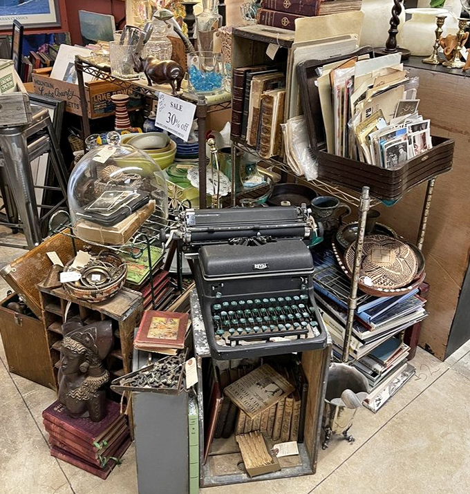 That vintage typewriter isn't just collecting dust; it's patiently waiting for someone to write the Great American Novel&hellip; or at least some snarky refrigerator notes. 