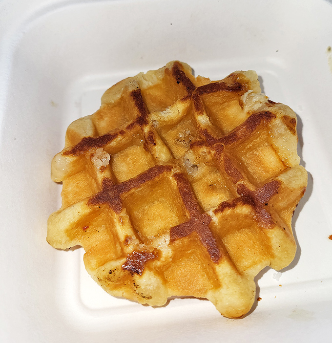 This Belgian waffle isn't just breakfast &ndash; it's an edible work of geometric art with those perfect golden squares waiting for toppings.