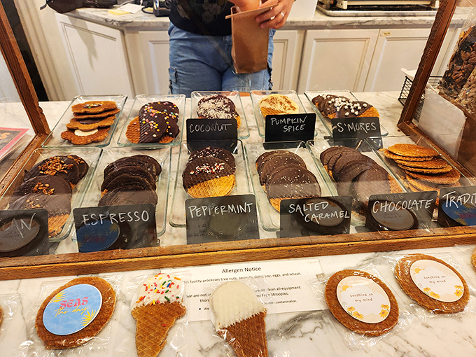 Chocolate lovers' paradise: espresso, peppermint, and salted caramel discs waiting to melt hearts and minds alike.