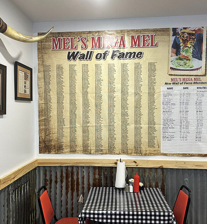 The Wall of Fame showcases brave souls who conquered the Mega Mel Burger&mdash;a Mount Everest of meat that separates the dreamers from the doers in the burger world.