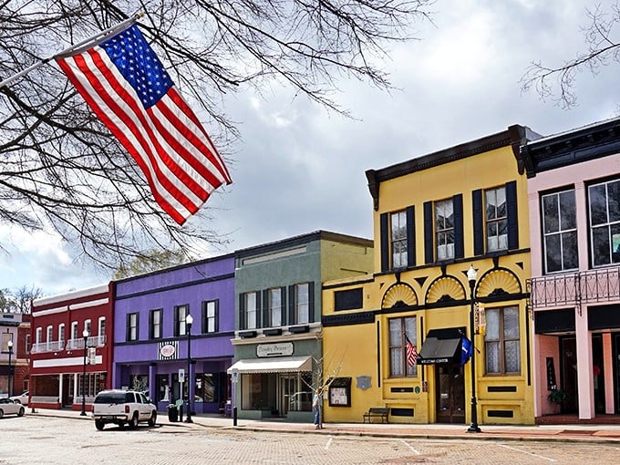 Colorful storefronts create a rainbow of possibilities in this downtown that celebrates both history and hope.